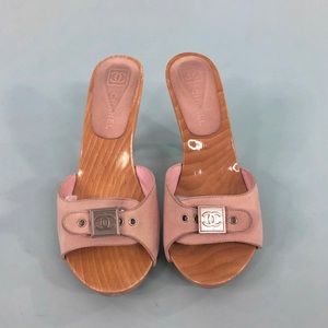 CHANEL | Shoes | Pink Suede Chanel Slide Sandals With Silvertone ...